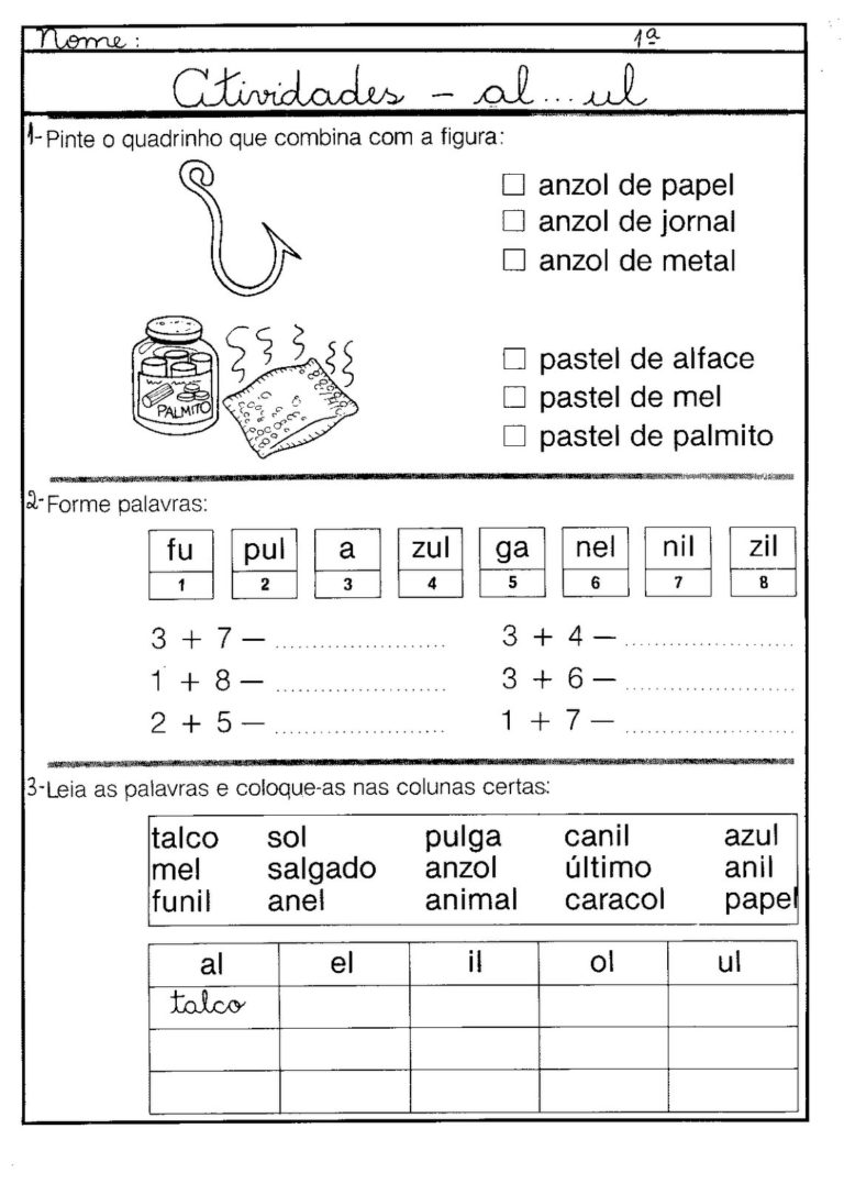 Atividades com al el il ol ul